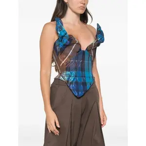 VIVIENNE WESTWOOD Metallic Sheen Plaid Corset Top - Bluebrown