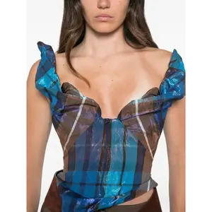 VIVIENNE WESTWOOD Metallic Sheen Plaid Corset Top - Bluebrown
