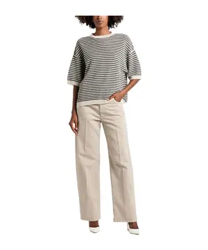 Brunello Cucinelli Striped Metallic Shortsleeve Knit Sweater