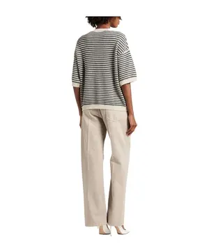 Brunello Cucinelli Striped Metallic Shortsleeve Knit Sweater