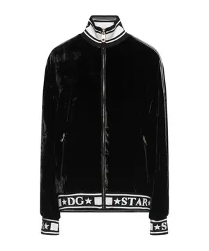 Dolce & Gabbana Solid Color Velvet Long-sleeve Turtleneck Coat - Black