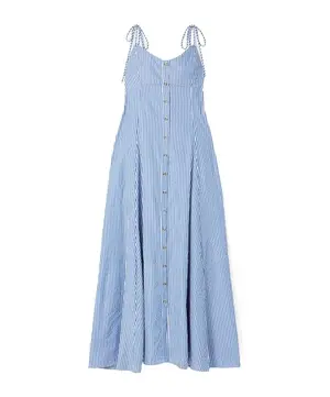 Rosie Assoulin Pleated Striped Poplin Maxi Dress - Blue