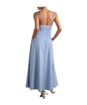 Rosie Assoulin Pleated Striped Poplin Maxi Dress