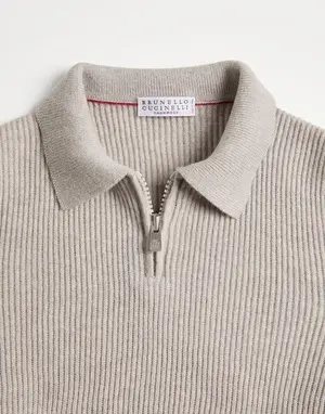 Brunello Cucinelli Ribbed Zip-up Polo Top