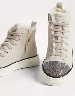 Brunello Cucinelli Lace Up Shearling Ankle Boots