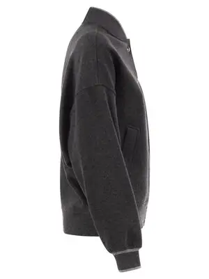 Brunello Cucinelli Techno Cotton And Cashmere Interlock Bomber Jacket - Anthracite