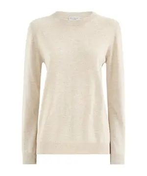 Brunello Cucinelli Cashmere Sweater With Monili - Oyster