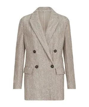 Brunello Cucinelli Dazzling Chevron Embroidery Blazer In Sparkling Mohair And Wool - Rope