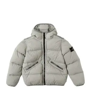 Stone Island Hooded Logo Coat - Gray