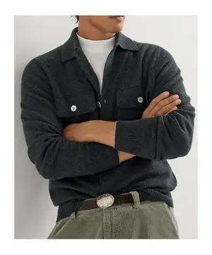 Brunello Cucinelli Cashmere Shirt-style Cardigan With Chest Pockets - Stone Gray