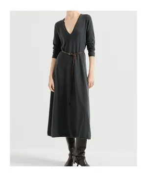 Brunello Cucinelli Cashmere Knit Dress With Belt And Monili