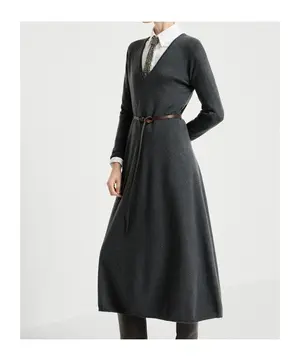 Brunello Cucinelli Cashmere Knit Dress With Belt And Monili