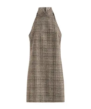 Brunello Cucinelli Checked Alpaca And Wool Dress With Monili - Brown
