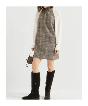 Brunello Cucinelli Checked Alpaca And Wool Dress With Monili