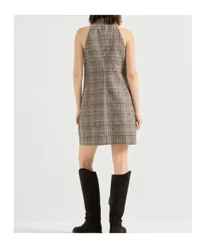 Brunello Cucinelli Checked Alpaca And Wool Dress With Monili