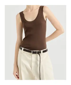 Brunello Cucinelli Stretch Cotton Ribbed Jersey Top With Monili
