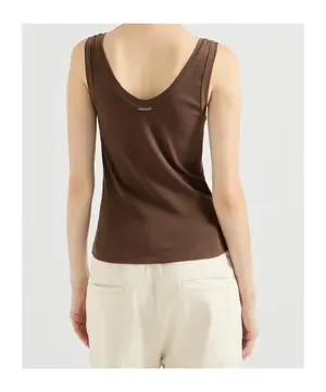 Brunello Cucinelli Stretch Cotton Ribbed Jersey Top With Monili