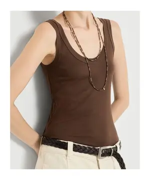 Brunello Cucinelli Stretch Cotton Ribbed Jersey Top With Monili