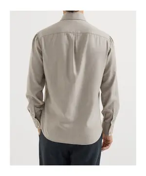 Brunello Cucinelli Stretch Cotton Chevron Flannel Shirt With Spread Collar
