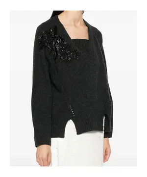 ERMANNO FIRENZE Bead-embellished Layered-effect Sweater