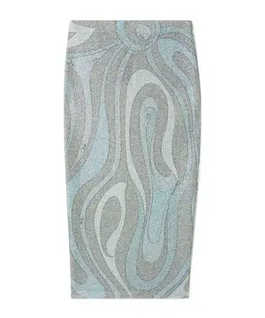 Emilio Pucci Printed Metallic Jersey Midi Skirt - Silver