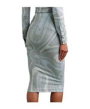 Emilio Pucci Printed Metallic Jersey Midi Skirt
