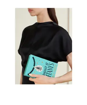 OLYMPIA LE-TAN Appliquéd Embroidered Canvas Clutch - Blue
