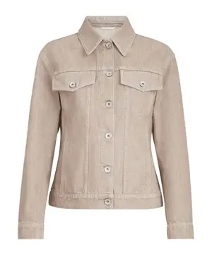 Brunello Cucinelli Beige Lamé Denim Four-pocket Outerwear Jacket With Monili - Rope