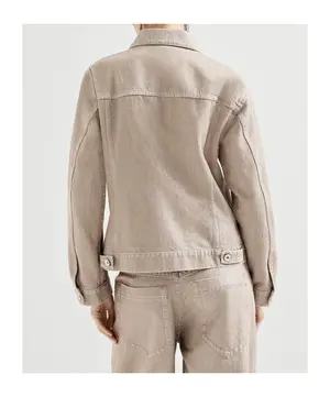 Brunello Cucinelli Beige Lamé Denim Four-pocket Outerwear Jacket With Monili