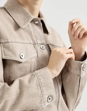 Brunello Cucinelli Beige Lamé Denim Four-pocket Outerwear Jacket With Monili