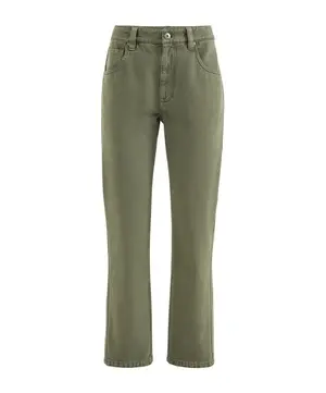 Brunello Cucinelli Dyed Denim Five-pocket Straight Trousers With Shiny Bartack - Green