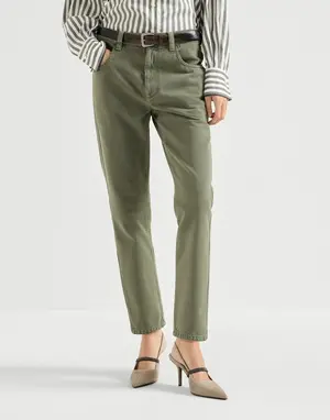 Brunello Cucinelli Dyed Denim Five-pocket Straight Trousers With Shiny Bartack