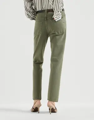 Brunello Cucinelli Dyed Denim Five-pocket Straight Trousers With Shiny Bartack