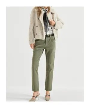 Brunello Cucinelli Dyed Denim Five-pocket Straight Trousers With Shiny Bartack