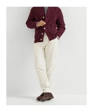 Brunello Cucinelli Peached Cotton Gabardine Trousers With Zipped Pocket