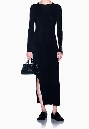 Armani Exchange Ribbed Long-sleeve Dress