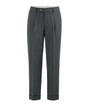 Brunello Cucinelli Virgin Wool Flannel Trousers With Pleat - Dark Gray