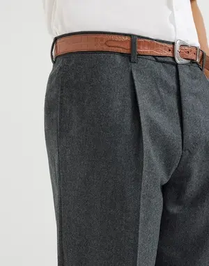 Brunello Cucinelli Virgin Wool Flannel Trousers With Pleat