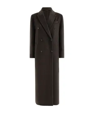 Brunello Cucinelli Hand-crafted Coat In Cashmere Double Beaver Cloth With Monili - Brown