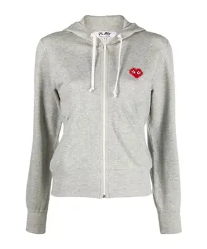 Play Comme Des Garcon Embroidered Heart Zipped Hoodie - White