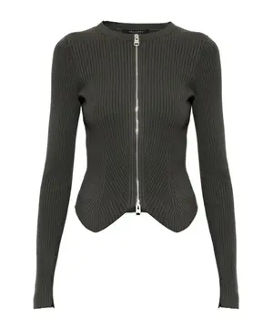 ALLSAINTS Zip Front Rib Knit Cardigan - Wild Green