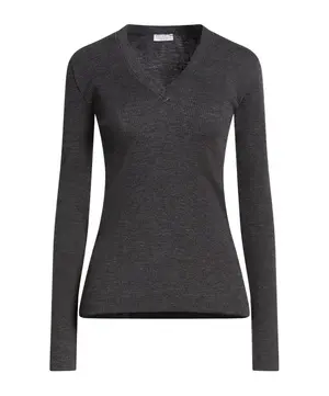 Brunello Cucinelli Solid-color Wool V-neck Knit T-shirt - Grey