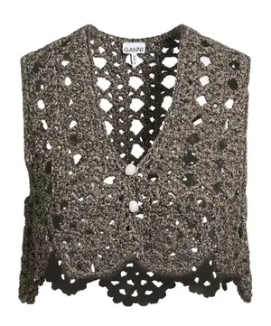 GANNI Woven Metallic Crochet-knit Crop Top