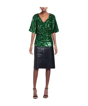 GANNI Short-sleeved Sequined Mesh Top
