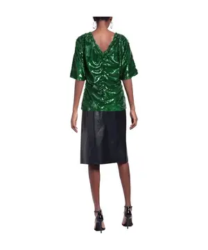 GANNI Short-sleeved Sequined Mesh Top