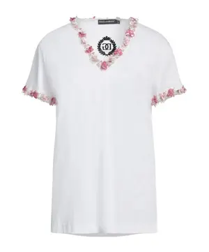 Dolce & Gabbana Short Sleeve V-neck T-shirt With Appliqués And Sequins