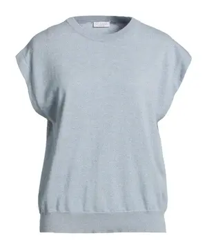 Brunello Cucinelli Minimalist Solidcolor Shortsleeve Knit Sweater - Blue