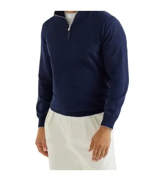 Brunello Cucinelli Half-zip Knit Sweater - Blue