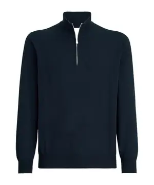 Brunello Cucinelli Quarter Zip Knit Sweater - Blue