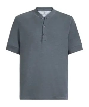 Brunello Cucinelli Cotton Waffle Jersey T-shirt With Henley Collar - Gray